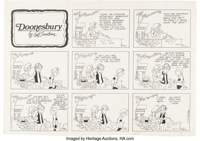 Garry Trudeau Doonesbury Sunday Comic Strip Original Art dated 6-4-72 ...