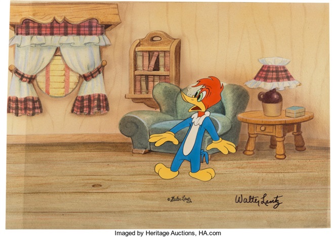 Woody Woodpecker Production Cel and Background Walter Lantz, c. 1950s ...