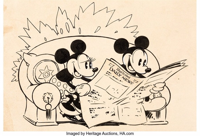 Mickey Mouse and Minnie Mouse Newspaper Publicity Illustration Walt ...