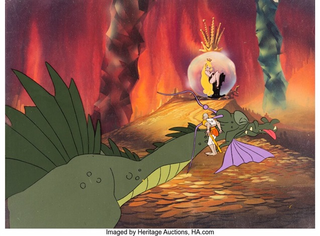 Dragons Lair Dirk The Daring Princess Daphne And Dragon Production Cel Setup With Key Master