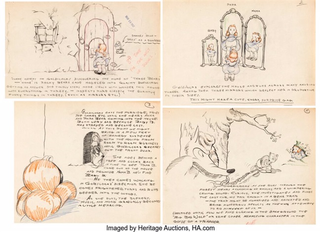 Goldilocks and the Three Bears Story Development Art Group of 4 Walt ...