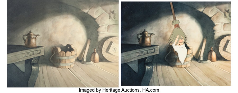 Snow White and the Seven Dwarfs Inside Cottage Preliminary Painted ...