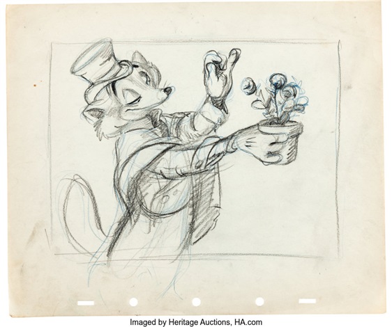 Pinocchio Foulfellow and Gideon Animation Drawings Group of 3 Walt ...