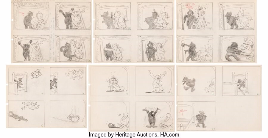 Snow White and the Seven Dwarfs Storyboard Gag Art by Carl Barks Group ...
