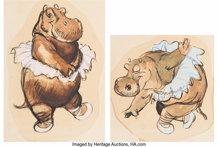 Fantasia Hyacinth Hippo Model SheetCharacter Study Art Group of 2 Walt ...