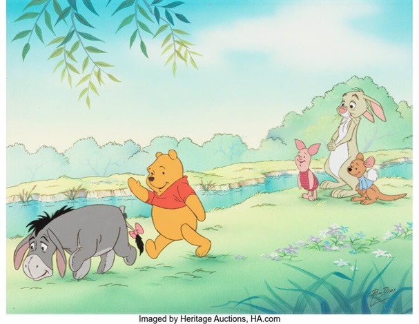Winnie the Pooh with Piglet, Eeyore, Rabbit, and Roo Production Cel and ...
