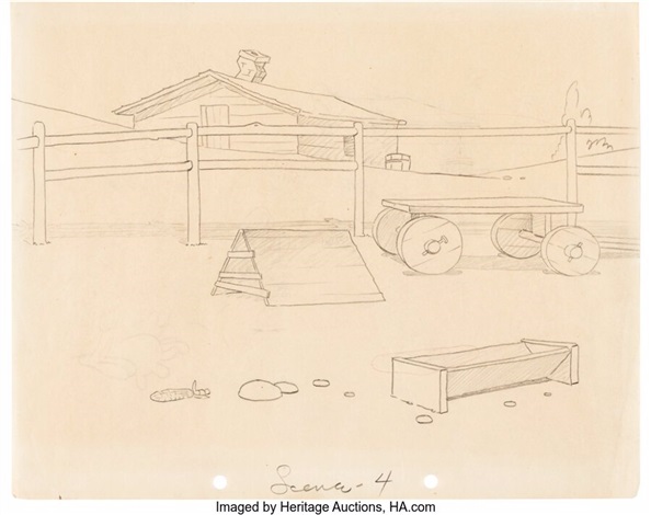Disney Studios Early Background Layout Drawing Walt Disney, c. 1920s by ...