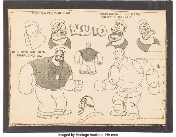 Popeye - Bluto Studio Model Sheet Famous Studios, c. 1945 by Famous Studios on artnet