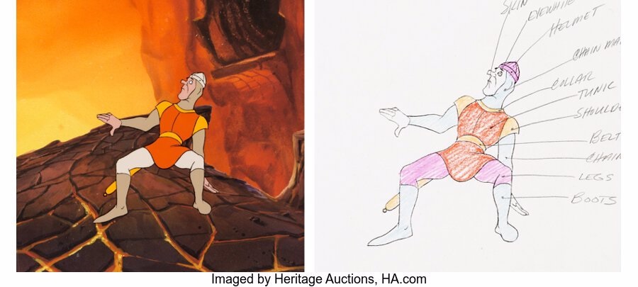 Dragons Lair Dirk the Daring Production Cel and Color Model Drawing Don ...