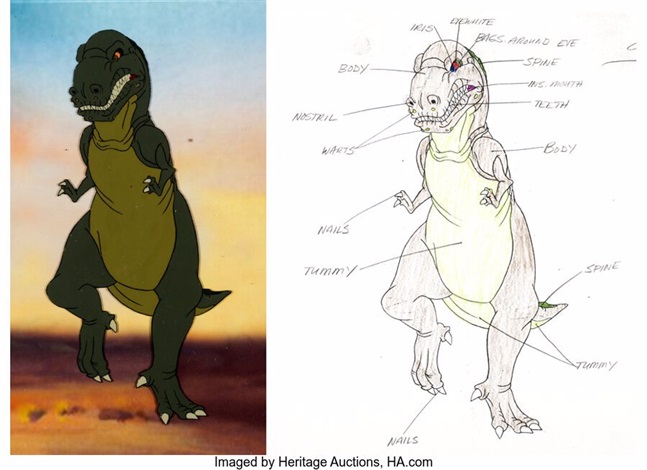 The Land Before Time Sharptooth Color Model Cel and Drawing Don Bluth ...