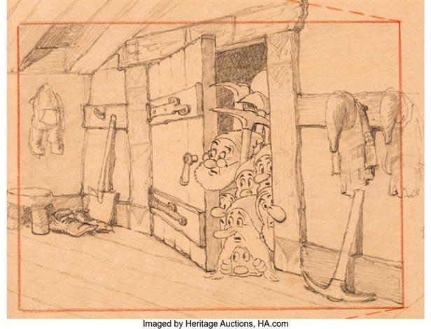 Snow White and the Seven Dwarfs ConceptLayout Drawing Walt Disney, 1937 ...