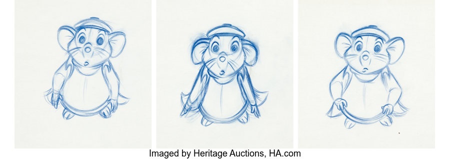 The Rescuers Down Under Bernard Animation Drawings Group of 3 Walt ...