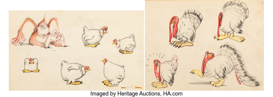 Farmyard Symphony Concept Drawings by Ferdinand Hovarth Group of 2 Walt ...