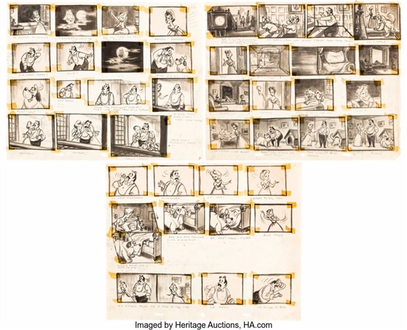 Peter Pan Storyboard Art Group of 3 Walt Disney, 1953.... Total 3 Items ...