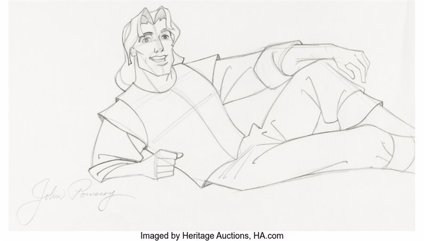 Pocahontas John Smith Animation Drawing Signed by John Pomeroy Walt ...